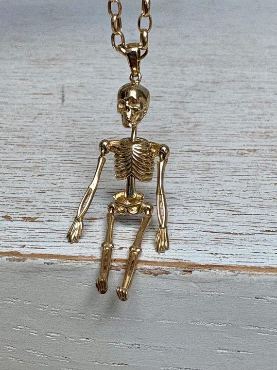 Vintage 9k gold articulated skeleton necklace - Gem