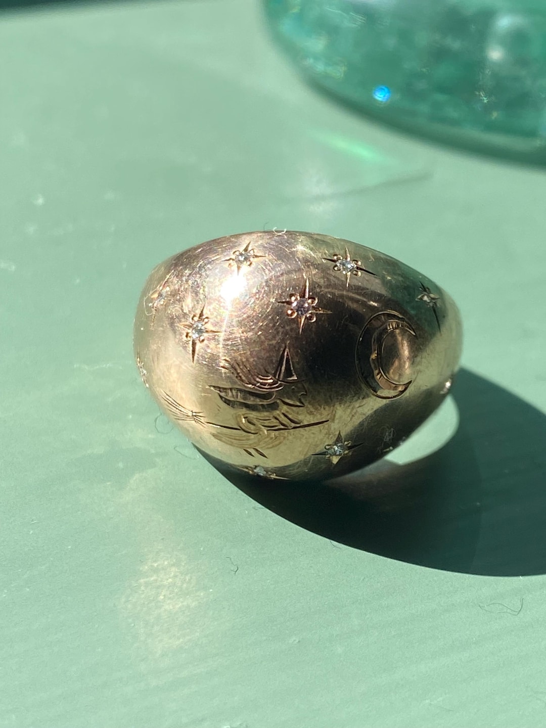 Vintage 9k Rose Gold and Diamond Witch Dome Bombe Ring - Etsy UK