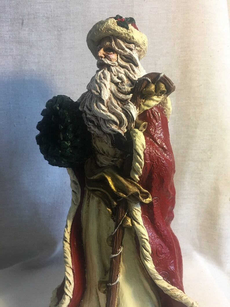 Handpainted Extra Large Santa Holding a Wreath and Staff - Etsy