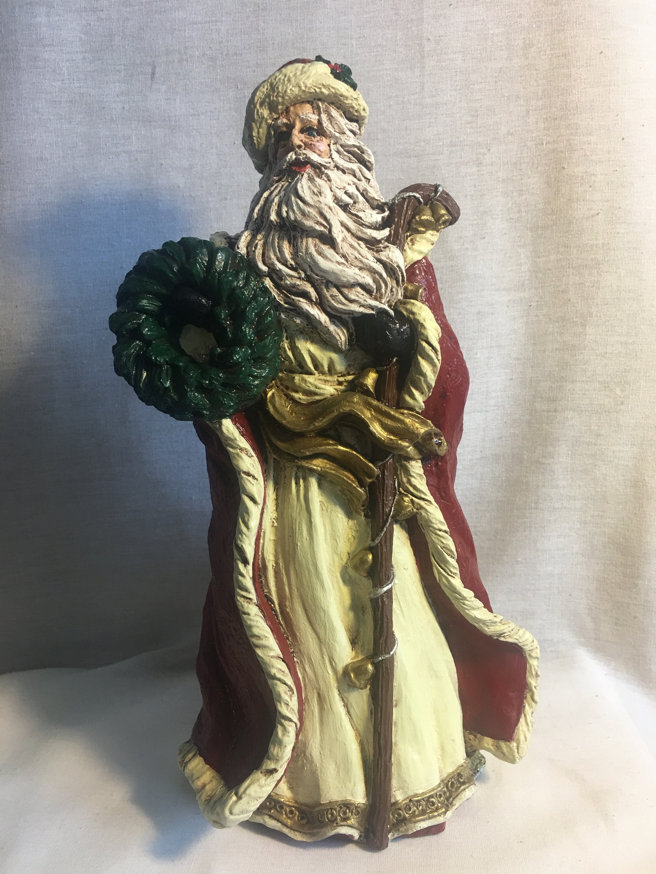 Handpainted Extra Large Santa Holding a Wreath and Staff - Etsy