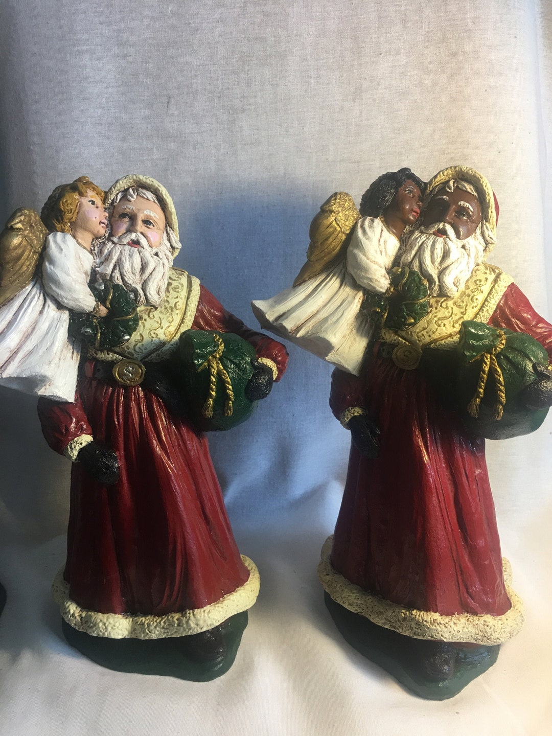 Handpainted Extra Large "angel Kissing Santa" Figurine - Etsy