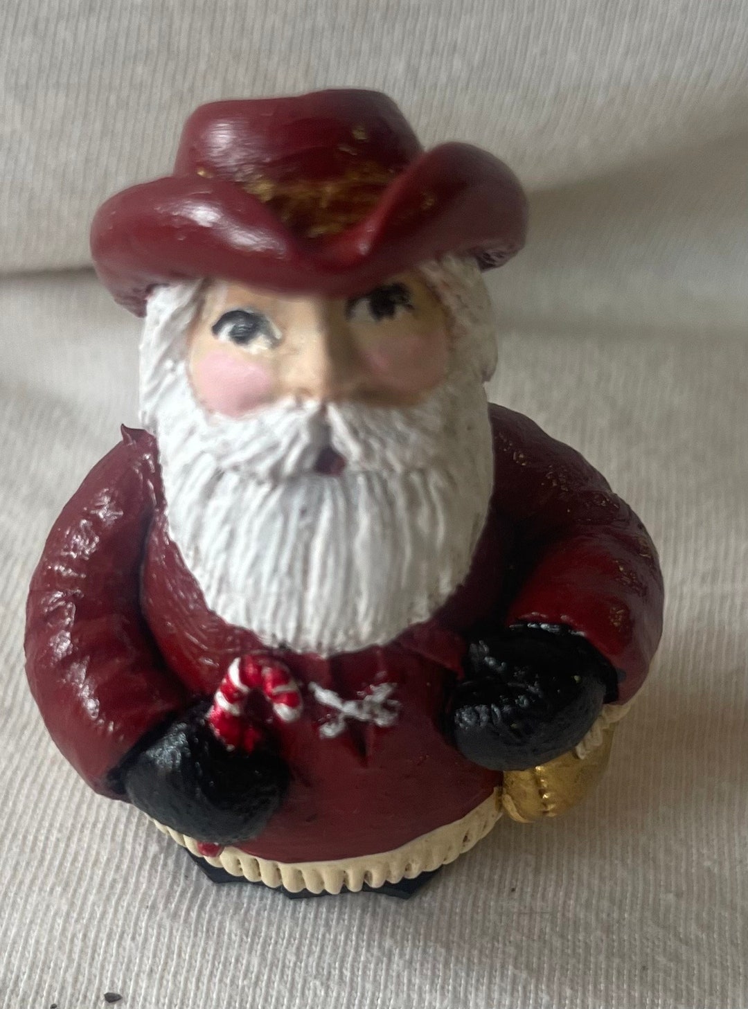 Handpainted Small Roly Poly Cowboy Santa With Candy Cane and - Etsy