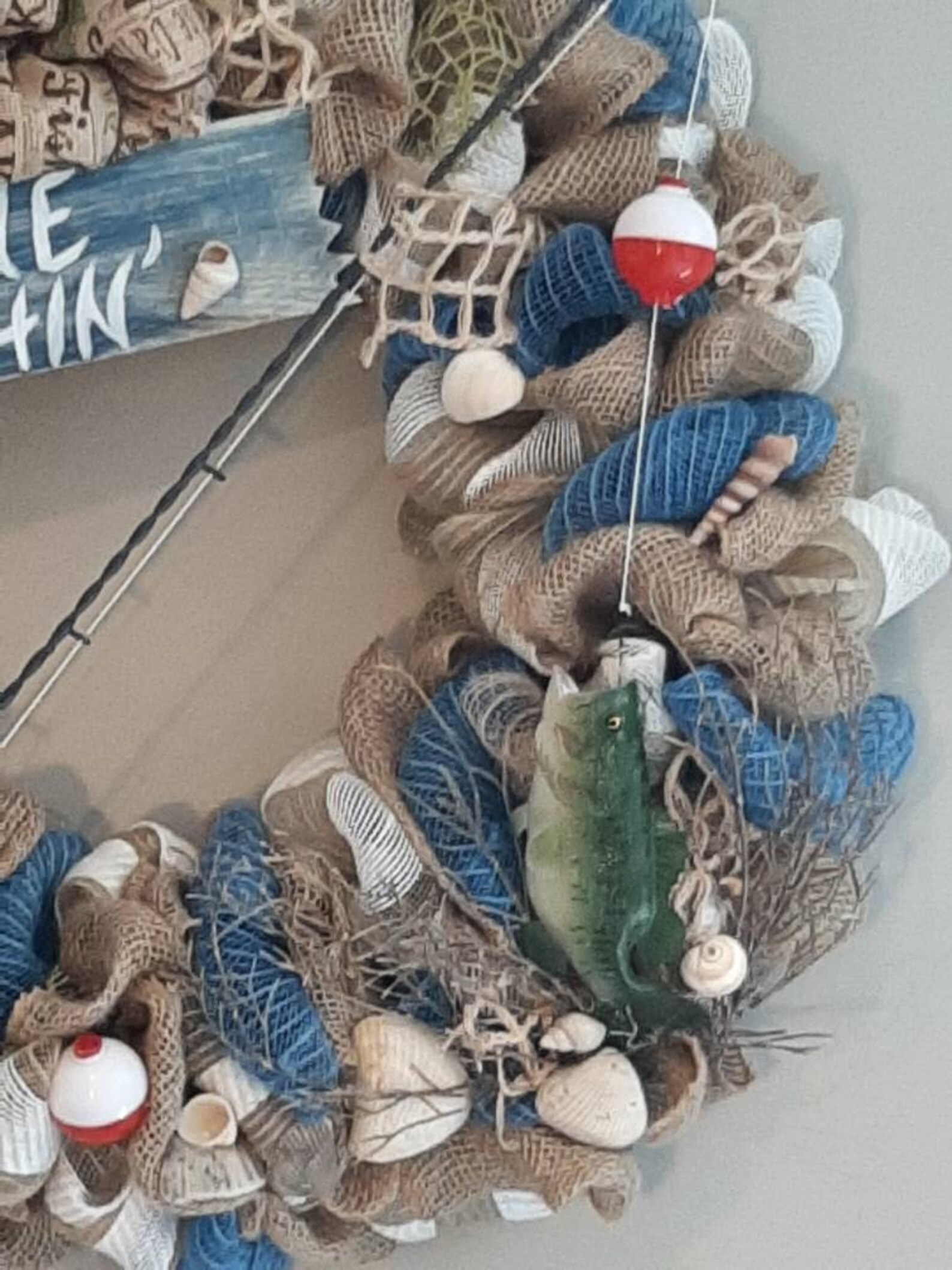 Fishing Wreath, Burlap Fishing Wreath, Gone Fishin, Beach Wreath ...