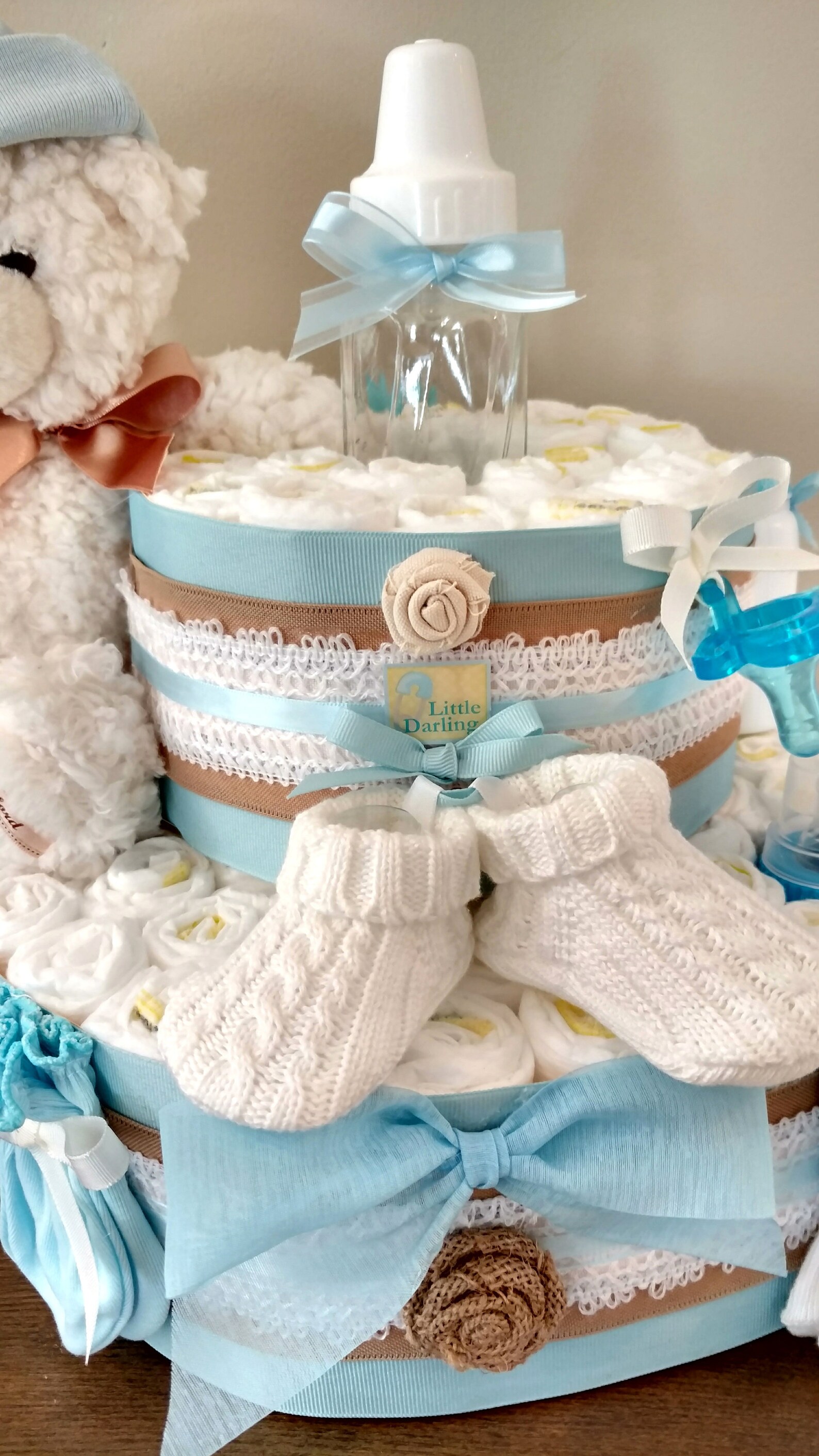 Teddy Bear Diaper Cake, Bear Diaper Cake, Bear Centerpiece, Blue Two ...