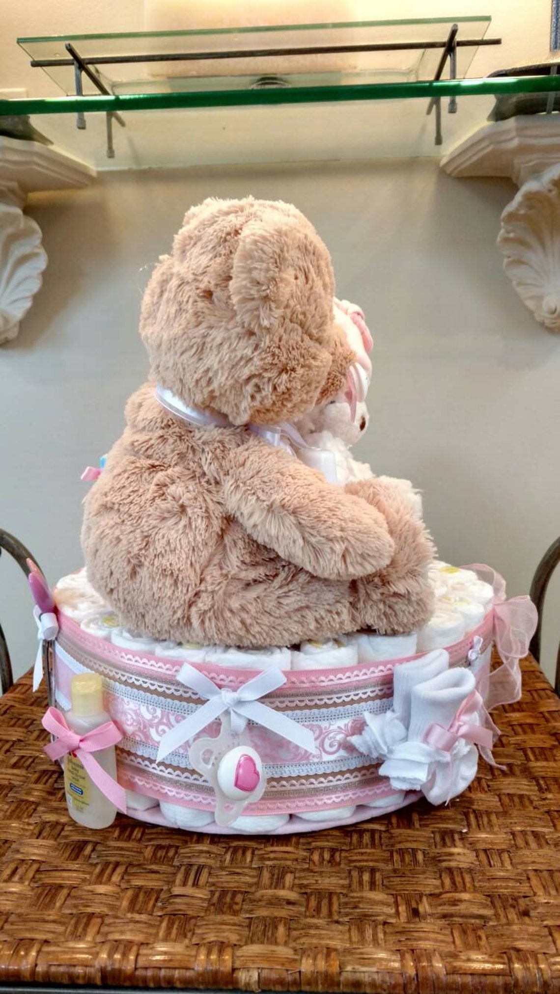 Teddy Bear Diaper Cake, Bear Diaper Cake, Girl Diaper Cake in Pink ...