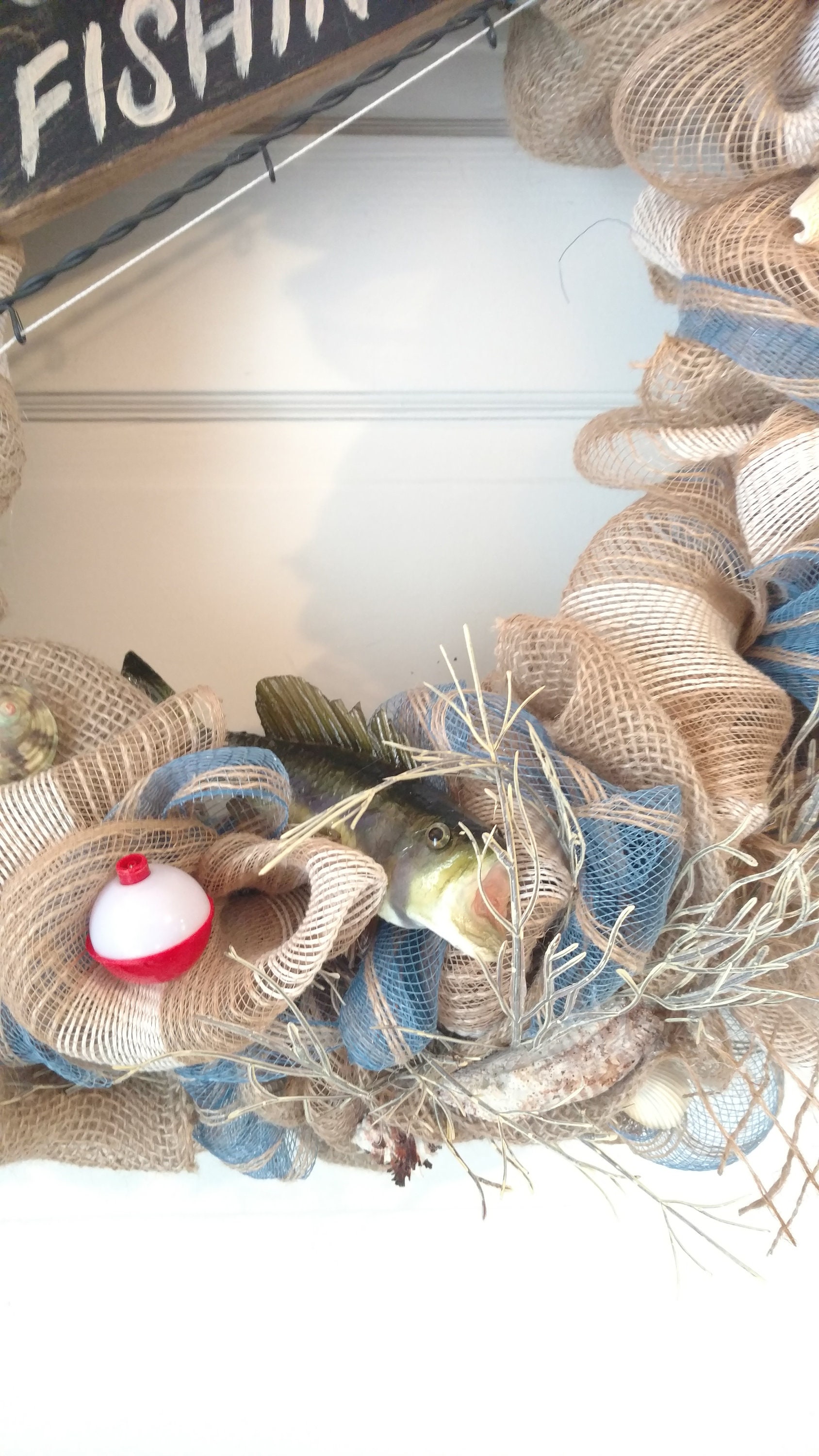 Fishing Wreath, Burlap Fishing Wreath, Gone Fishin, Beach Wreath ...