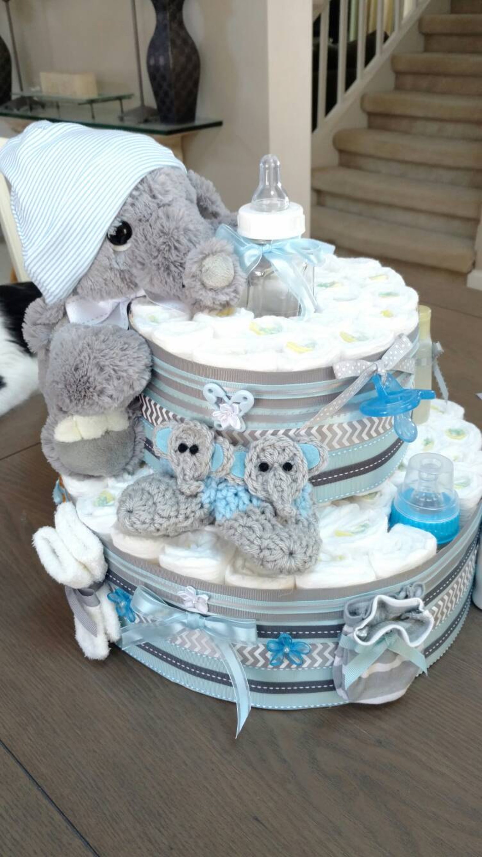 Elephant Diaper Cake Elephant Shower Cake in Navy Blue Baby - Etsy