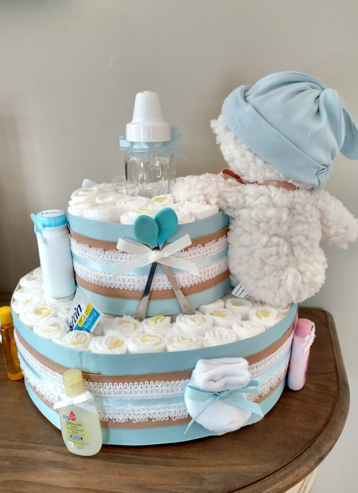Teddy Bear Diaper Cake, Bear Diaper Cake, Bear Centerpiece, Blue Two ...