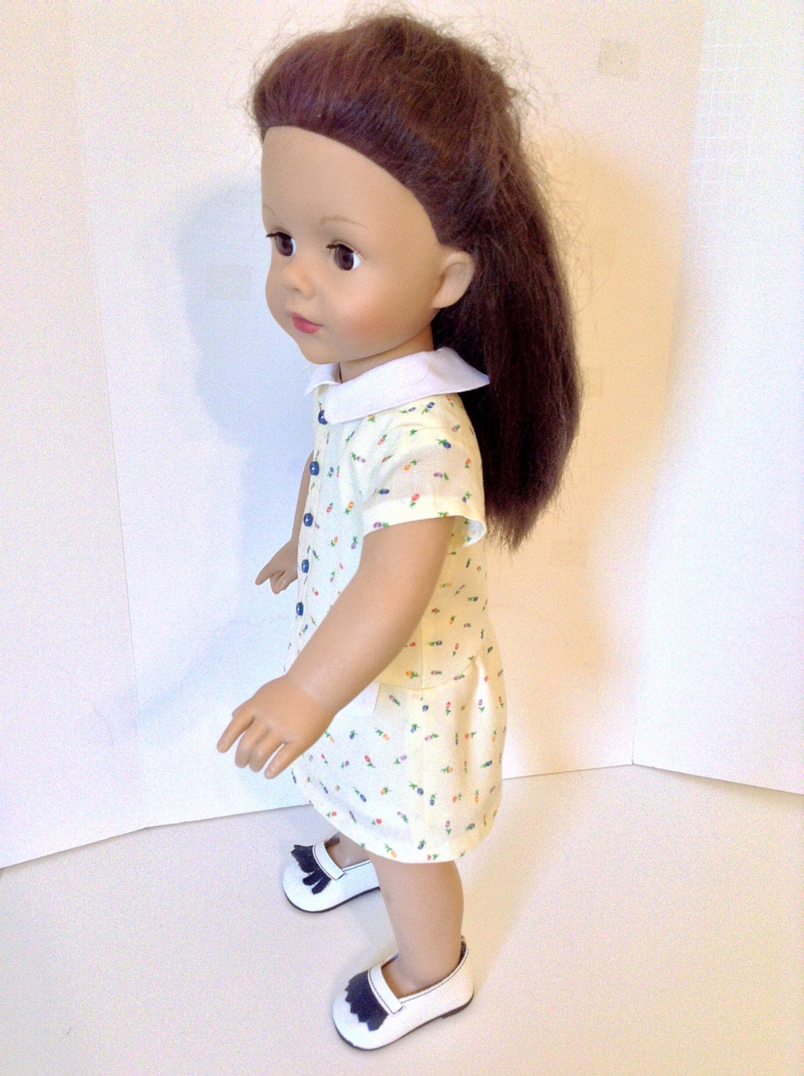 18 Inch Doll Dress Pale Yellow Dainty Cotton Print Spring - Etsy