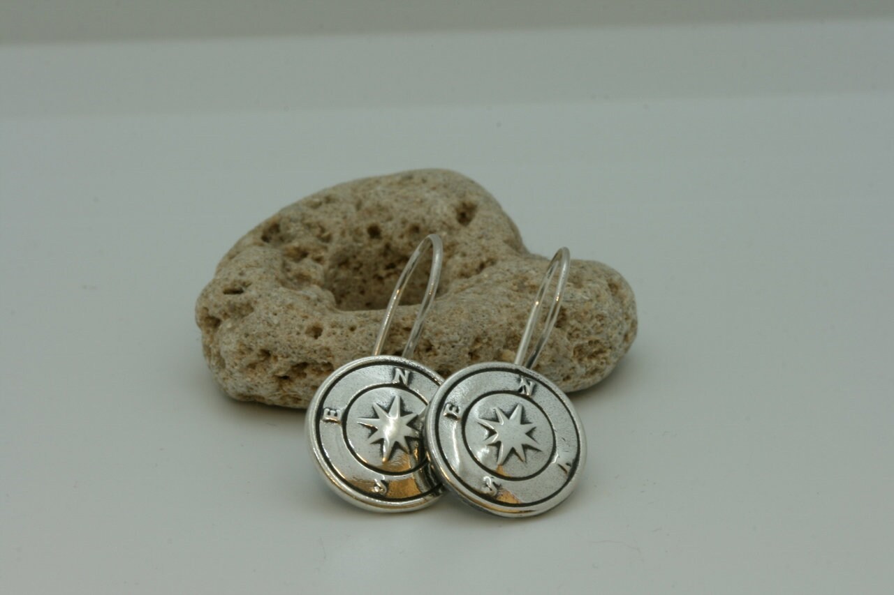 Silver Compass Earring,sterling Silver Earrings, Handmade 925 Silver ...