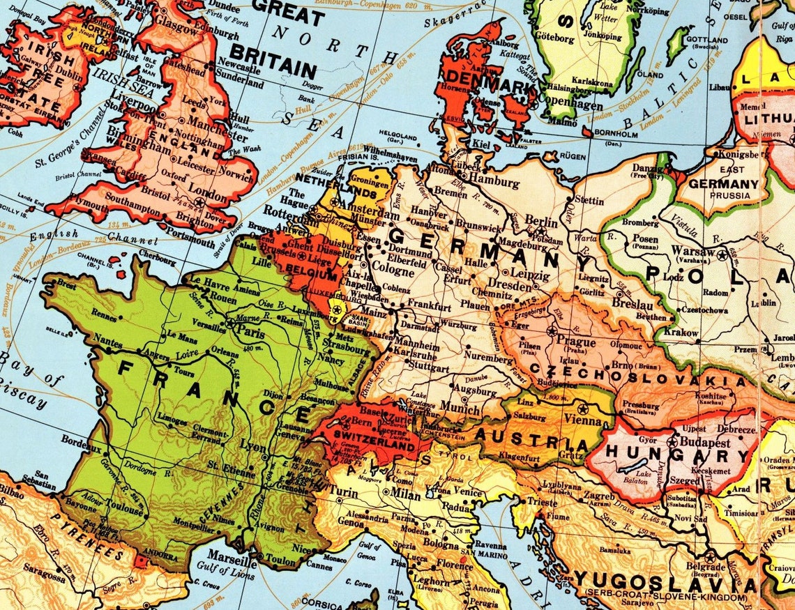 Europe 20th-21st Century 3 Maps 4 PDF France Italy Spain | Etsy