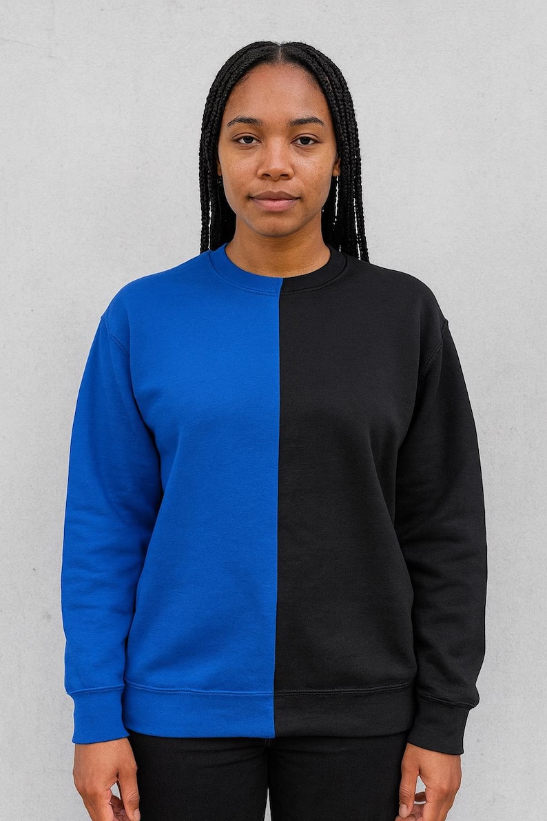 Blank Two Tone Crewneck Sweatshirts Split Color Block Team Spirit ...