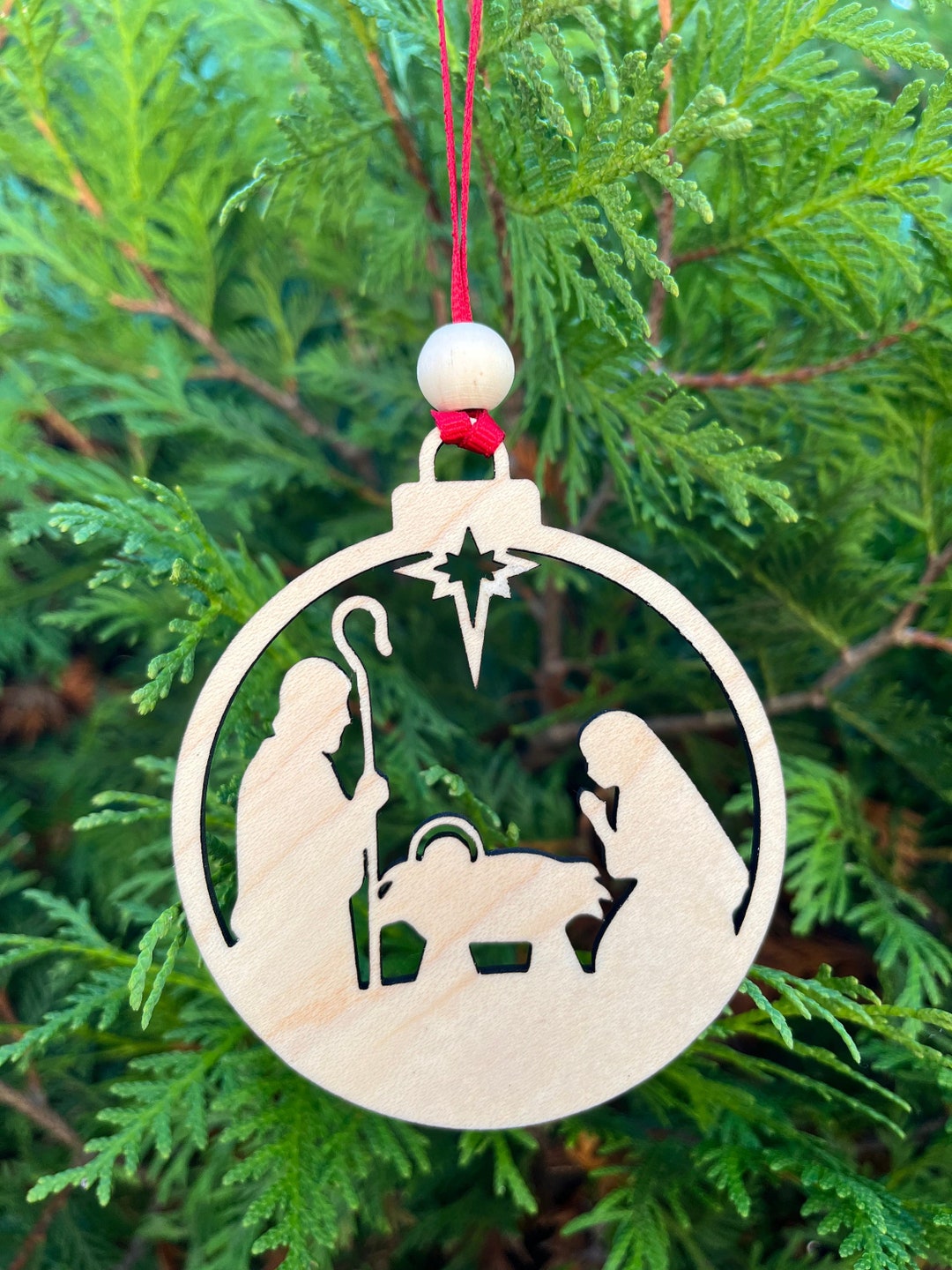 Baby Jesus in Manger Wooden Holiday Ornament for Christmas - Etsy