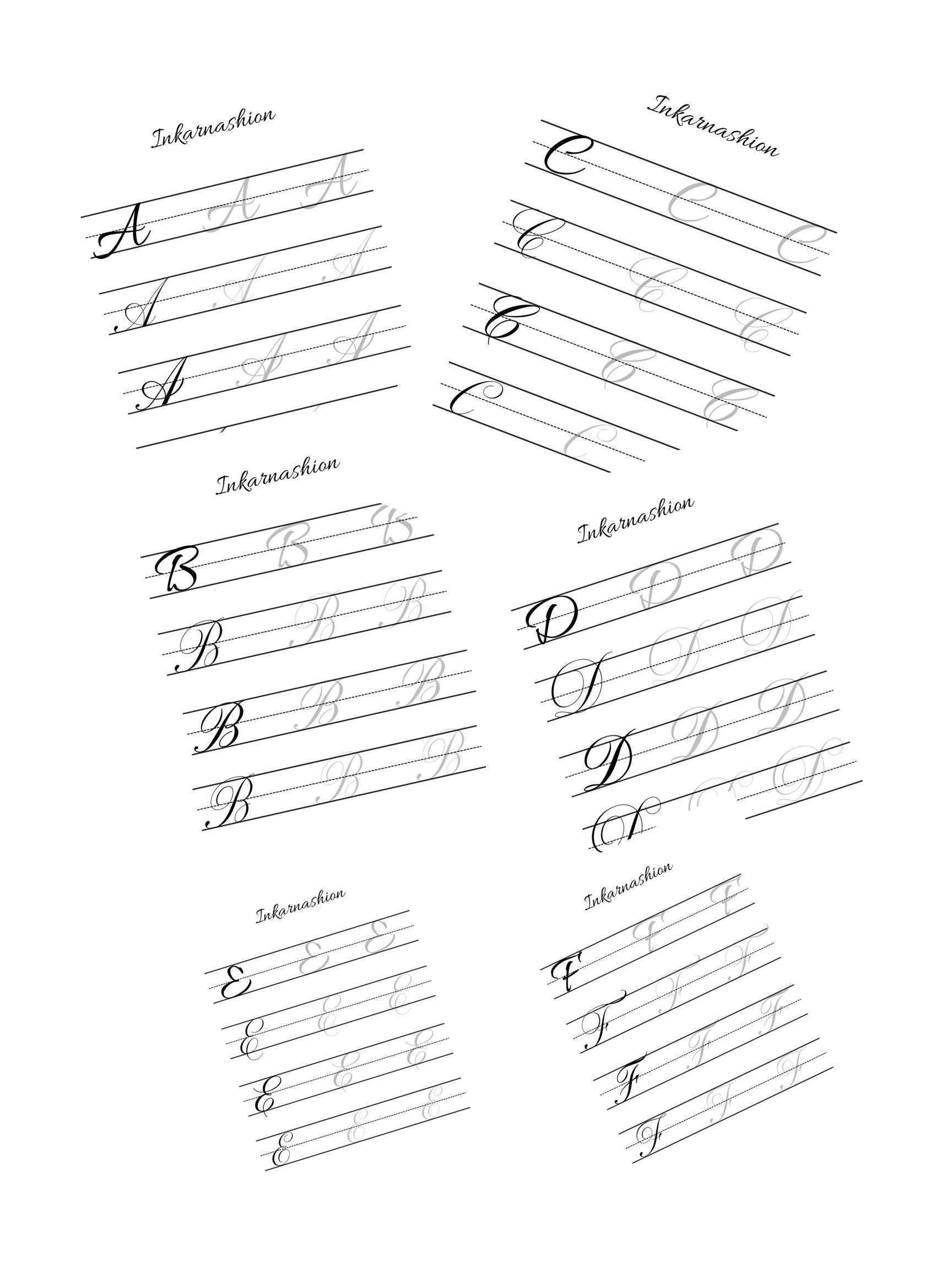 A to Z Different Styles Calligraphy Font Practice Worksheet - Etsy