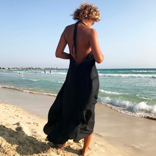 Backless Dress Long LBD Long Black Dress Bamboo Dress Dinner - Etsy