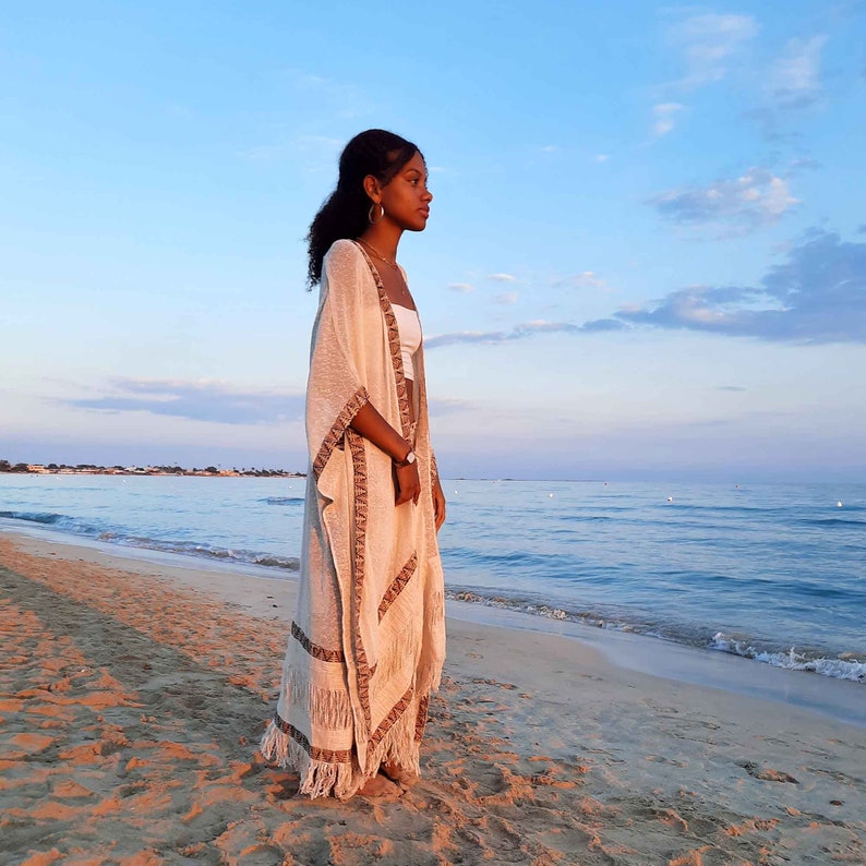 Cotton Beige Fringe Kimono Karmalie Hot Couture - Etsy