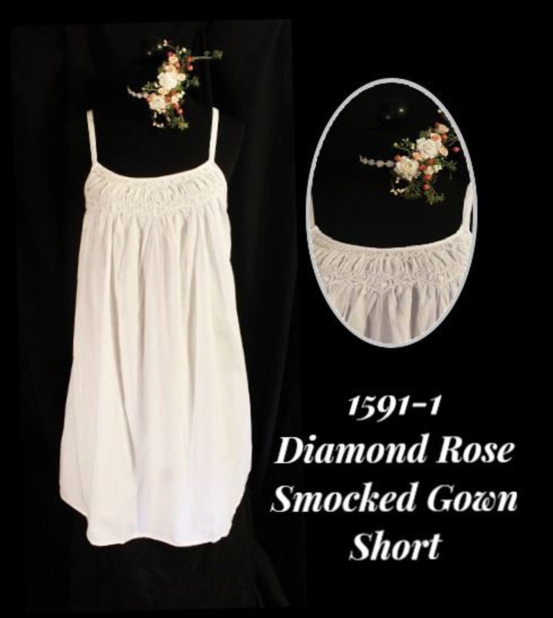 1591-1 Diamond Rose Smocked Gown Short - Etsy