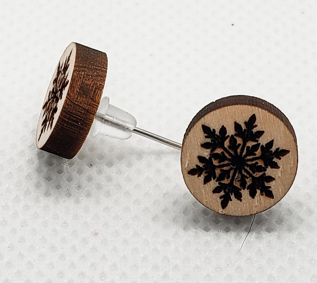 Snowflake Earrings Winter Snow Wood Gift for Mom - Etsy
