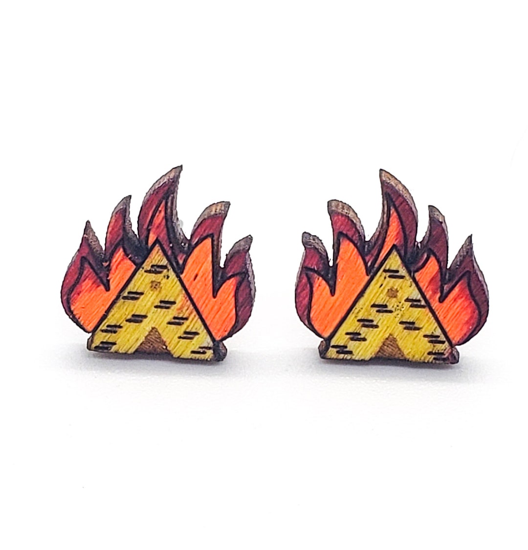 Burning Temple Earrings | Folk Horror Ritual Jewelry | Ceremonial Fire ...