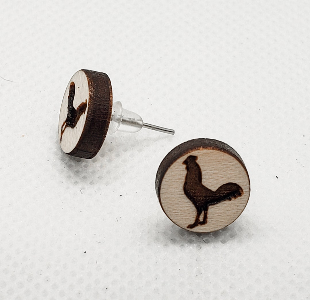 Rooster Earrings - Rooster Stud Earrings - Chicken Earrings ...