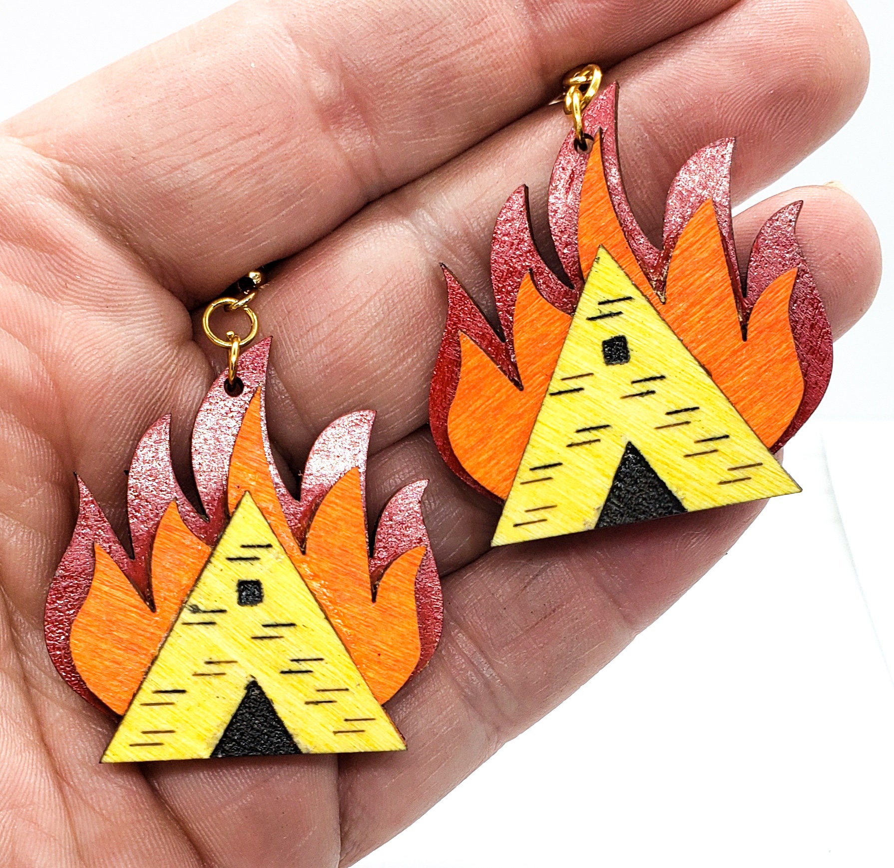 Burning Temple Earrings | Folk Horror Ritual Jewelry | Ceremonial Fire ...
