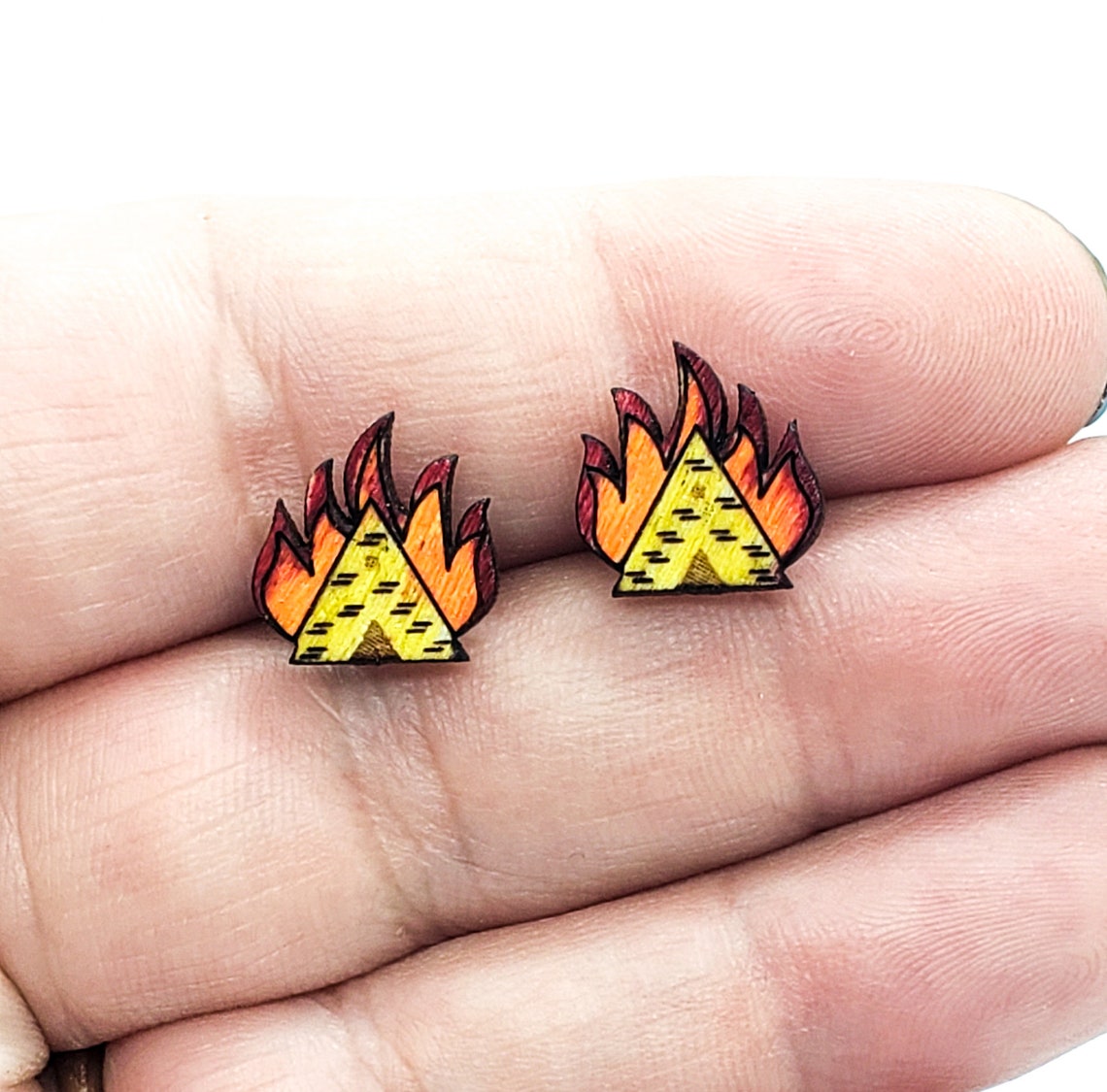 Burning Temple Earrings | Folk Horror Ritual Jewelry | Ceremonial Fire ...