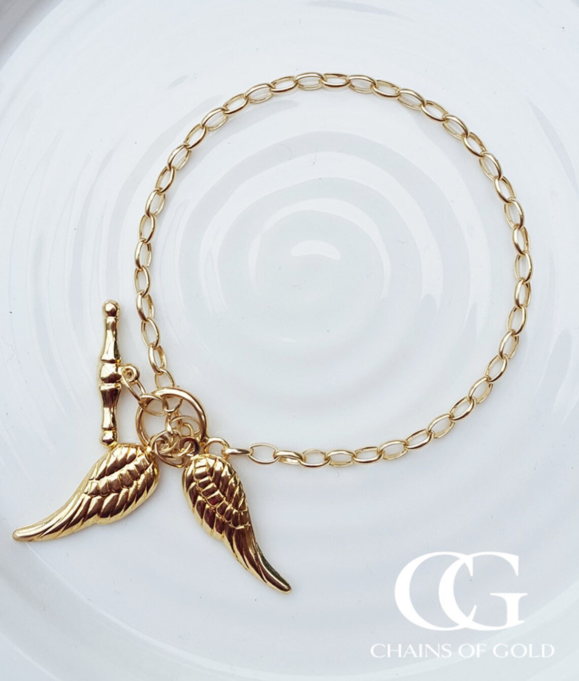 Fine 9ct Yellow Gold Guardian Angel Wings Belcher Bracelet | Etsy