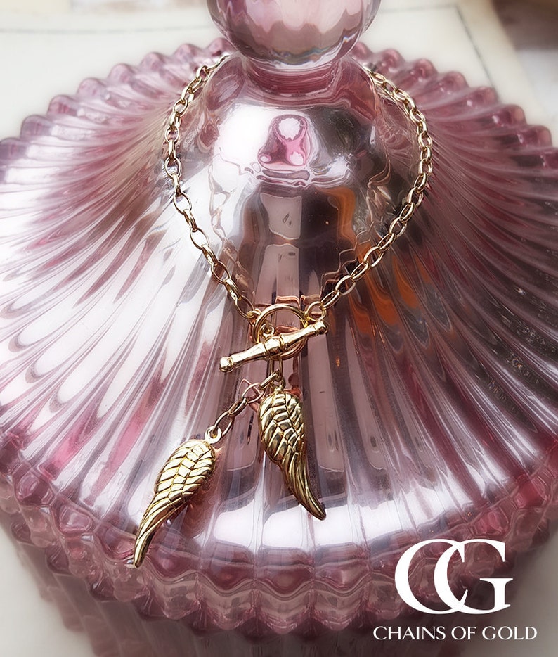 Fine 9ct Yellow Gold Guardian Angel Wings Belcher Bracelet | Etsy