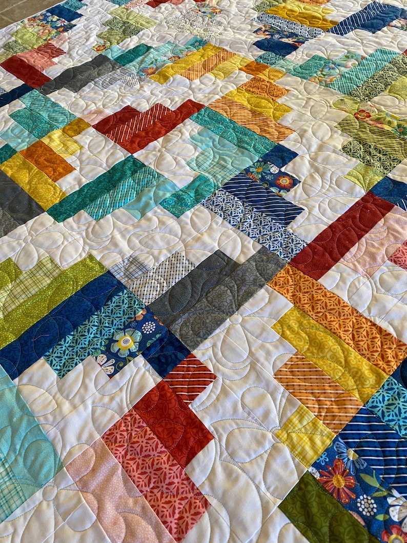 Bright Fabric Twin Quilt: Handmade Pathways Design (64 X 87) - Etsy