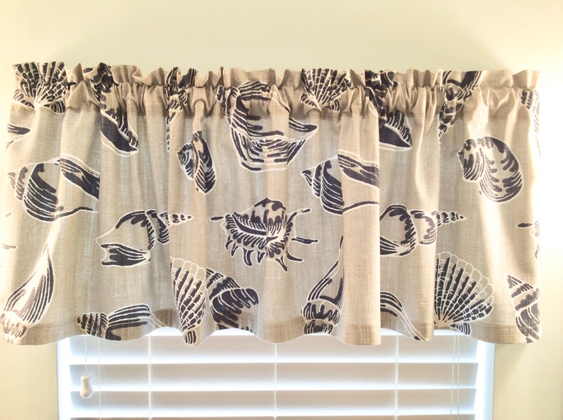 Coastal Valance With Sea Shells in Navy Blue and White on Gray - Etsy