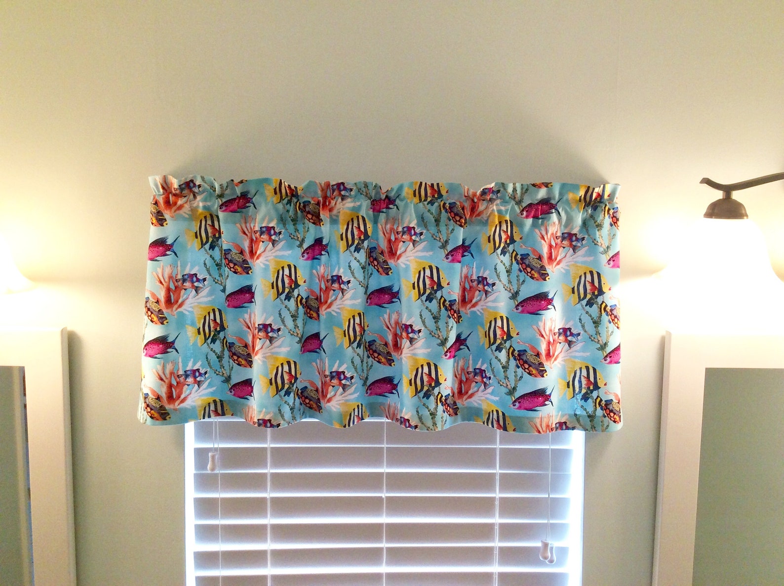 Tropical Window Valance With Colorful Fish and Coral Design on | Etsy