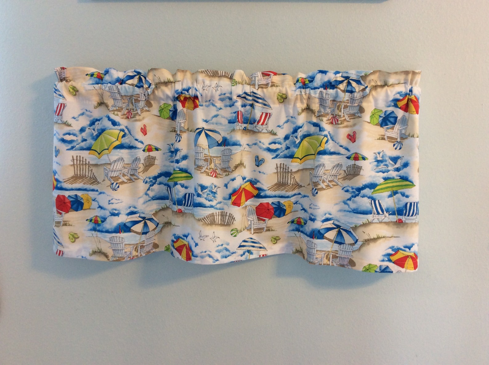 Coastal Cottage Valance With Beach Scene Print Fabric - Etsy