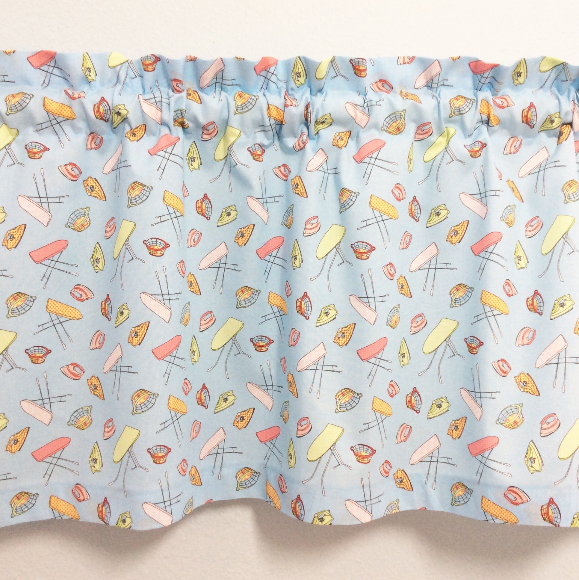 Laundry Room Window Valance With Laundry Theme Print on Light - Etsy