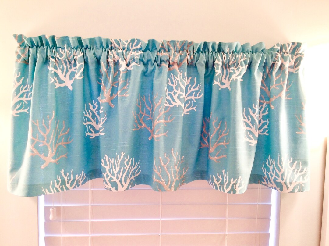 Coastal Valance With Gray and White Coral Design Choice of Blue or ...