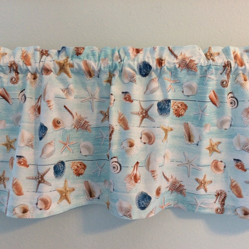 Coastal Valance With Aqua Turquoise Blue and White on Gray - Etsy