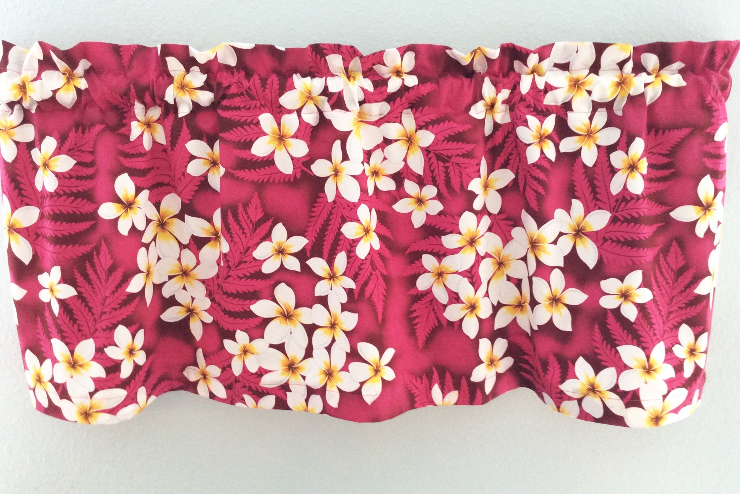 Hawaiian Print Fabric Valance With Plumeria on Fuchsia Color - Etsy