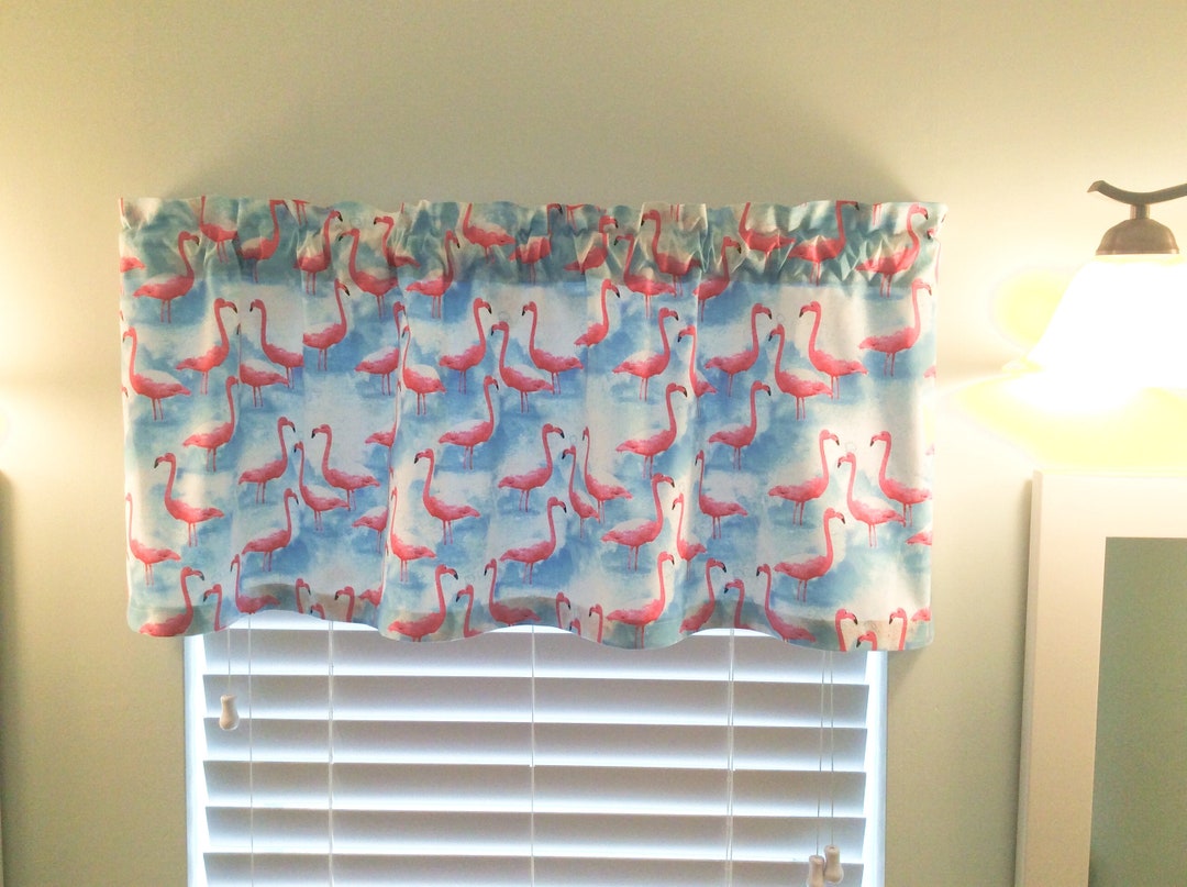 Pink Flamingo Print Valance on Blue and White Fabric - Etsy