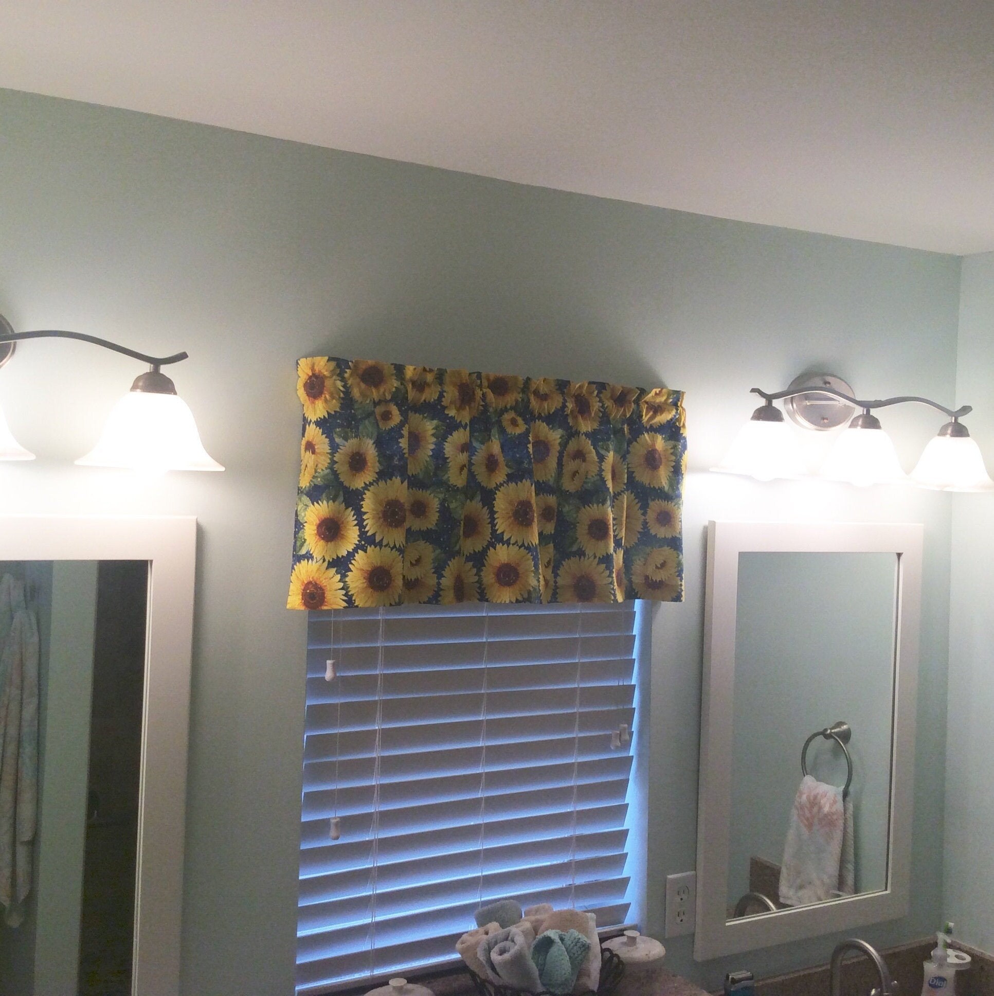 Sunflower Valance With Sunflower Print on Blue Fabric - Etsy