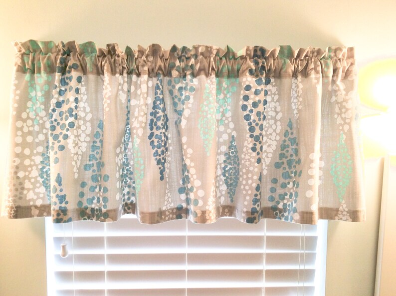 Coastal Valance With Aqua Turquoise Blue and White on Gray - Etsy