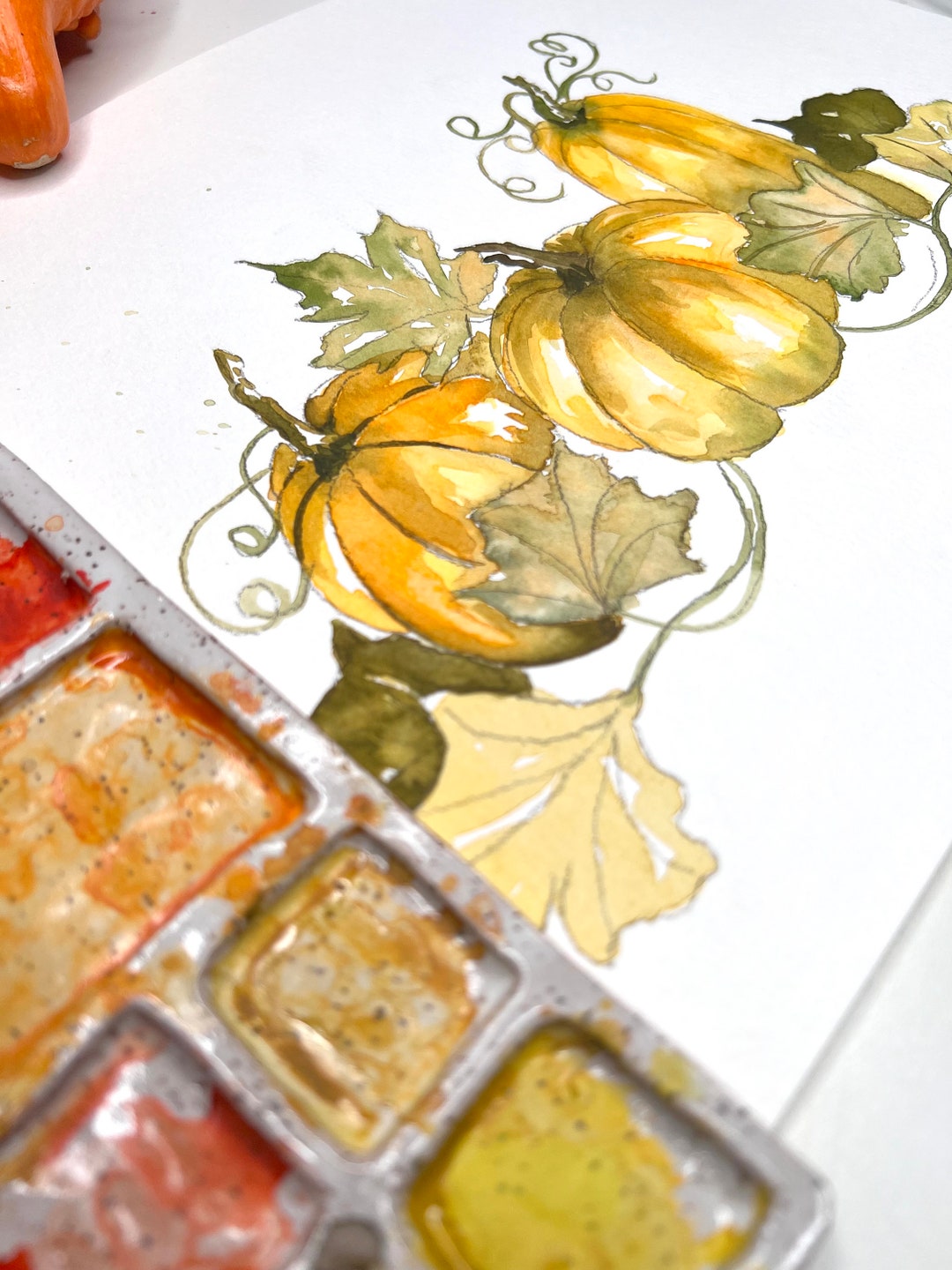 ORIGINAL Watercolor PUMPKIN Variety Tutorial Painting Kit /fun Wall Decor / Original /watercolor ...