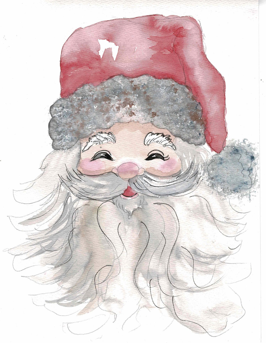 ORIGINAL Watercolor Santa / Tutorial Painting Kit /fun Wall Decor / Original /watercolor ...