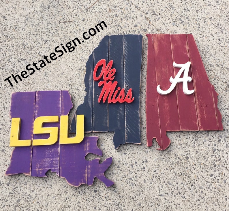 Crimson Colored State of Alabama Wood Pallet Sign; White Alabama "a ...