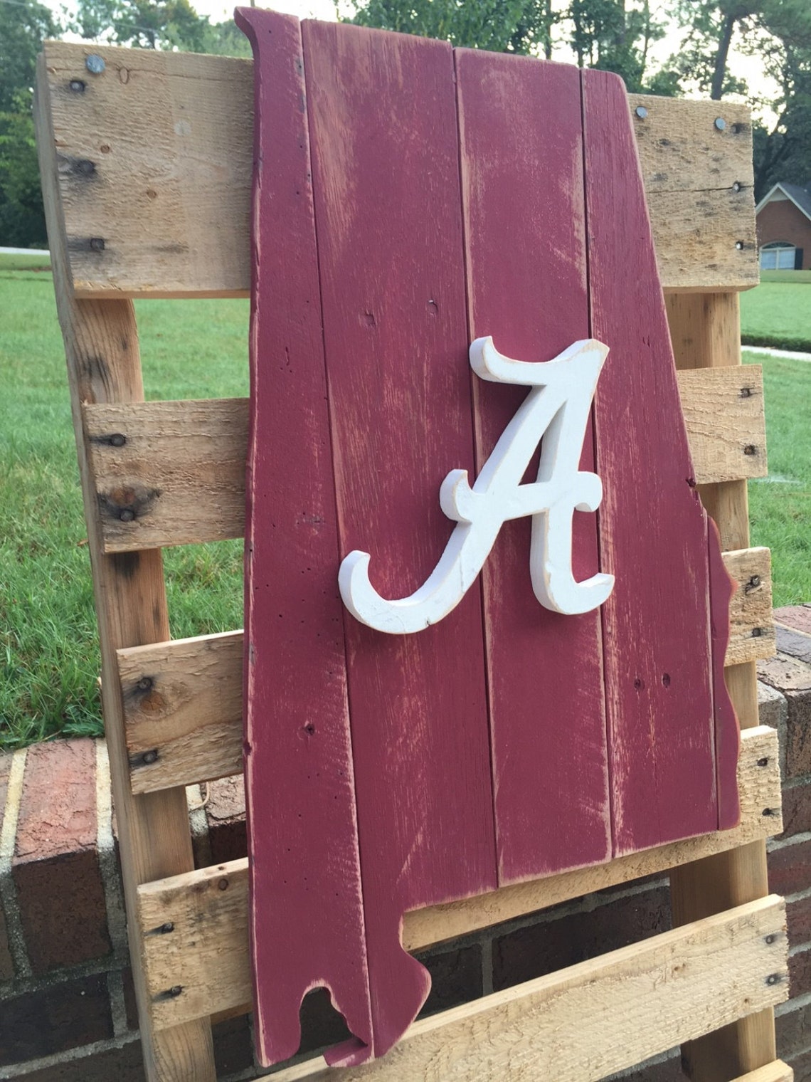 Crimson Colored State of Alabama Wood Pallet Sign White Alabama a Logo ...