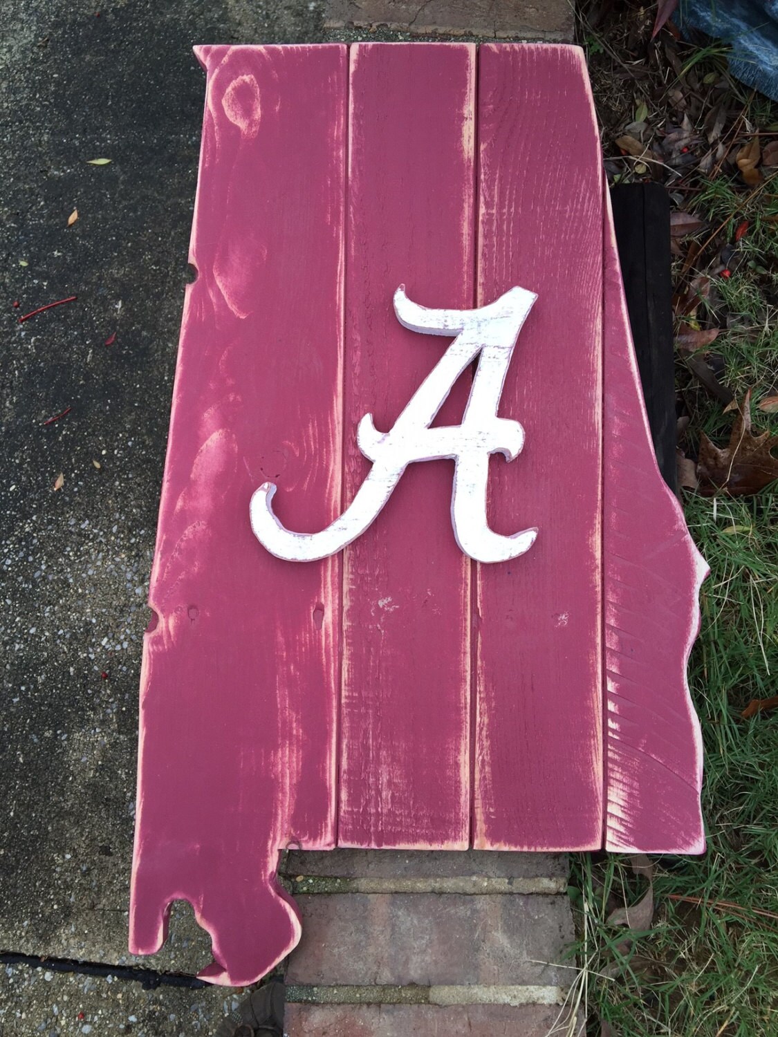 Crimson Colored State of Alabama Wood Pallet Sign; White Alabama "a ...
