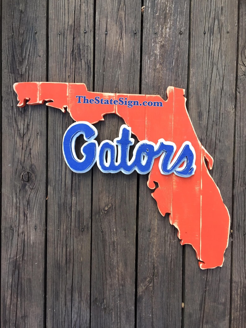 Beautifully Crafted University of Florida State Sign With Script Gators ...