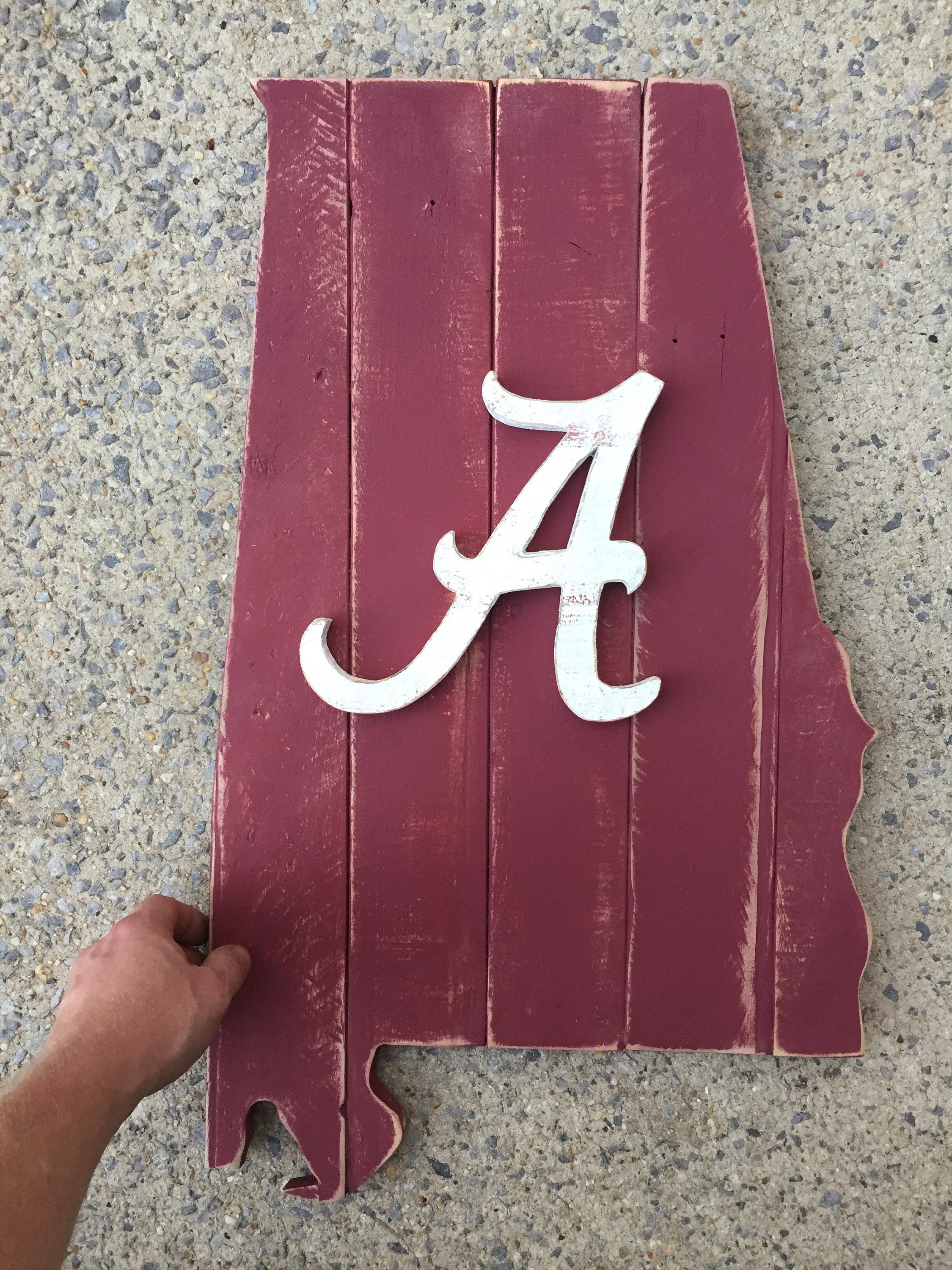 Crimson Colored State of Alabama Wood Pallet Sign; White Alabama "a ...