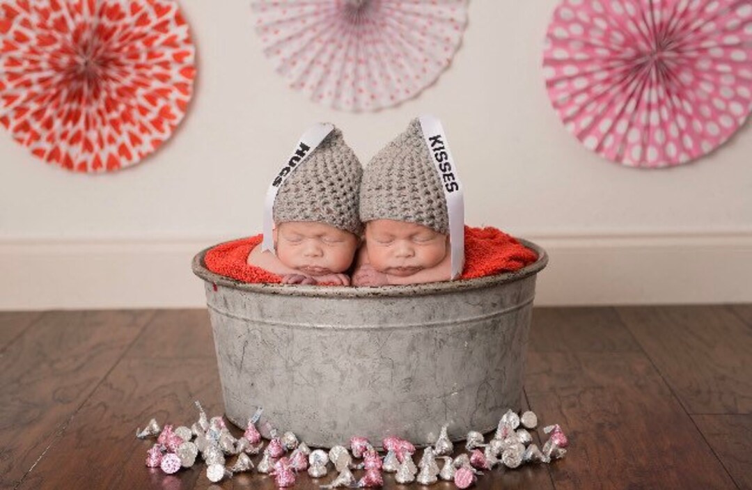 Two Hat Set Hugs and Kiss Handmade Crocheted Hats. Gray With Ribbons ...