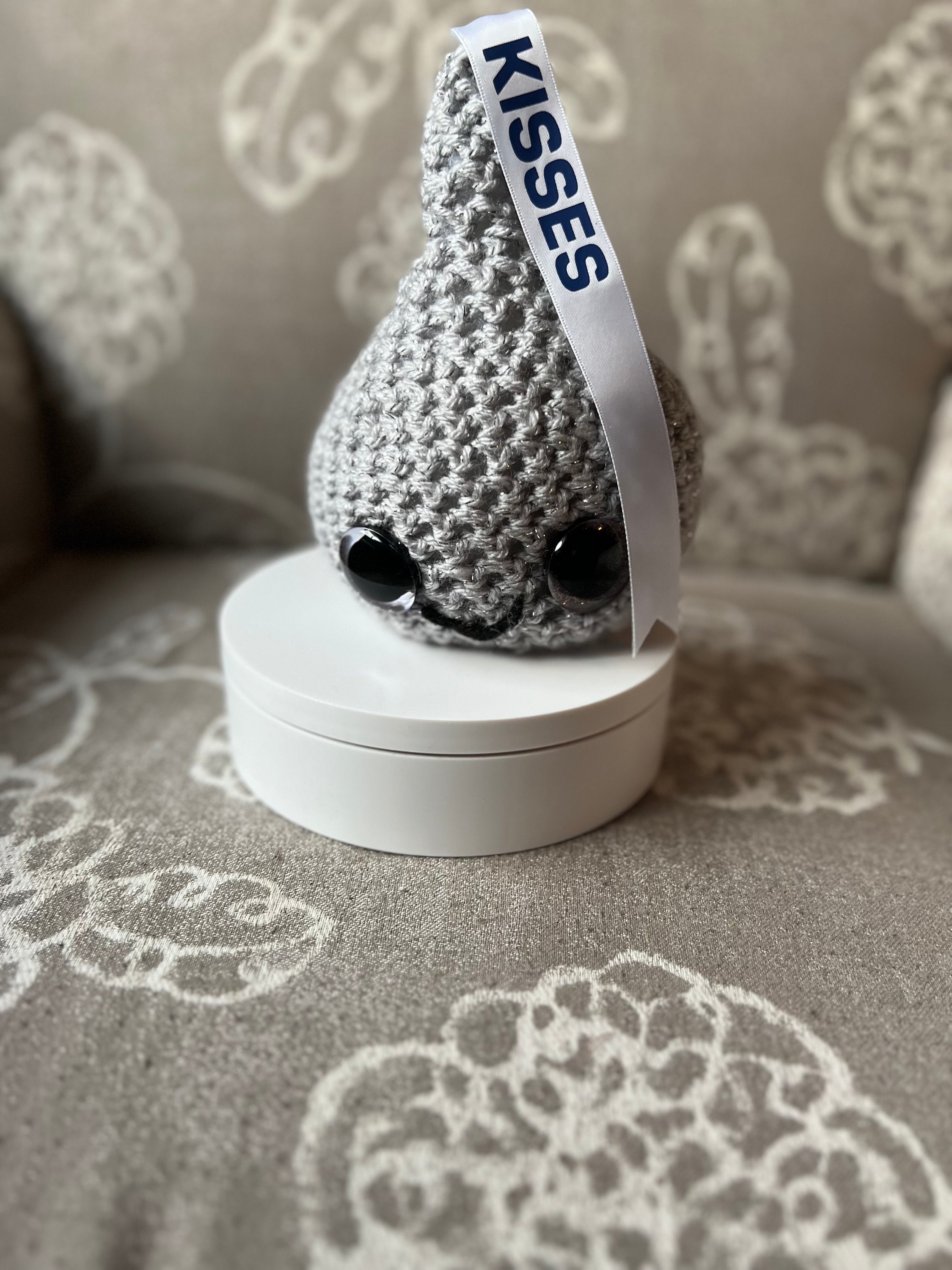 Plush Kisses Sparkling Gray With Face and Ribbon Handmade and Ready to ...