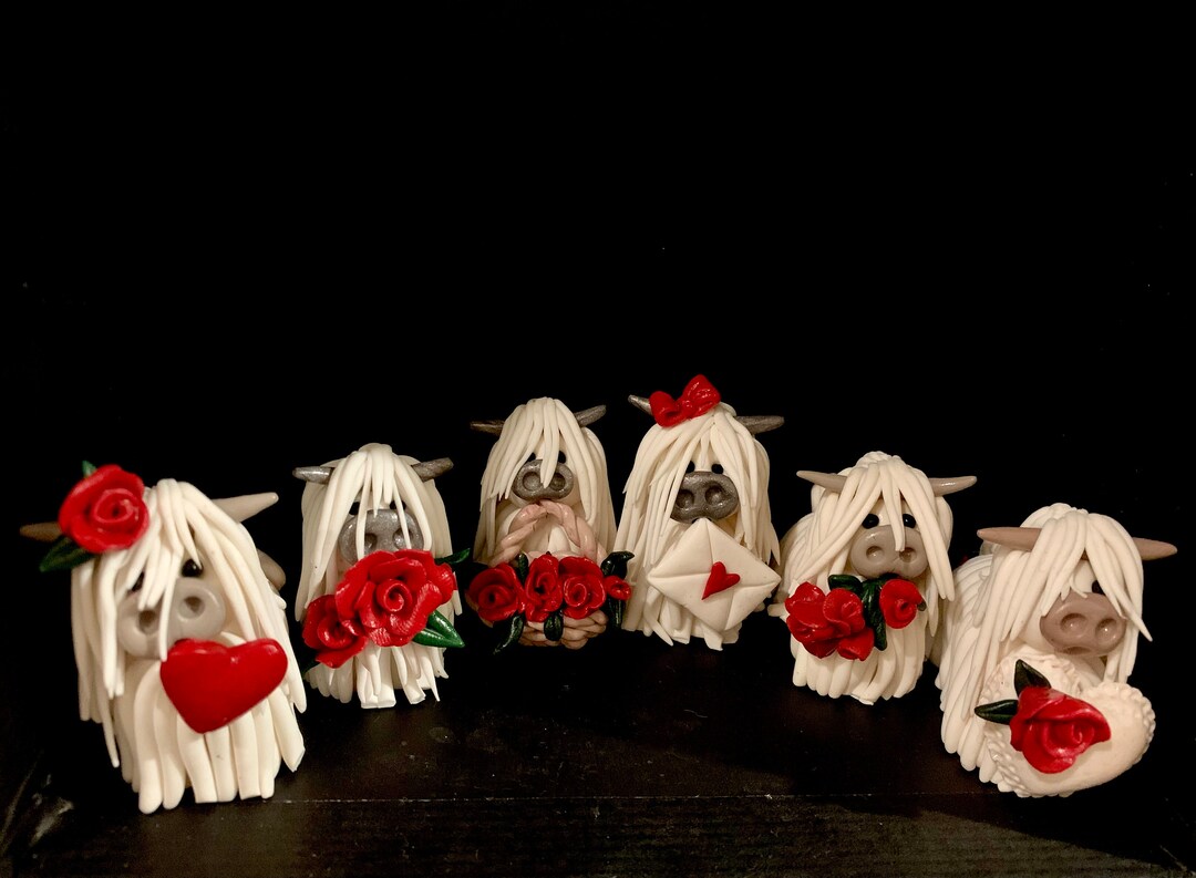 Highland Cow With Large Roses. Cute White Coo Freestanding or Hanging ...