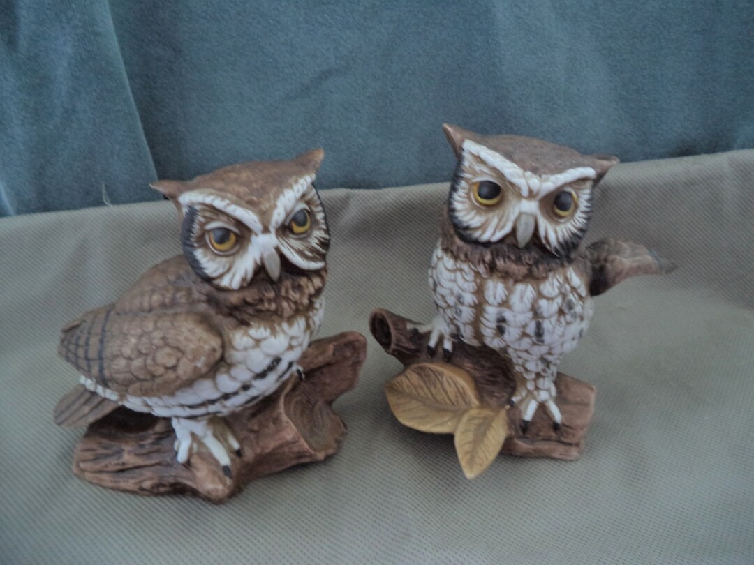 Vintage Homco 1411, Home Interior Porcelain Owl Set ,1980's Figurine ...